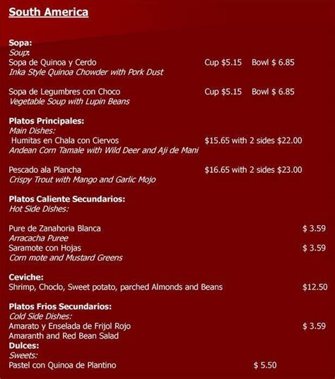 Menu At Mitsitam Native Foods Cafe Washington
