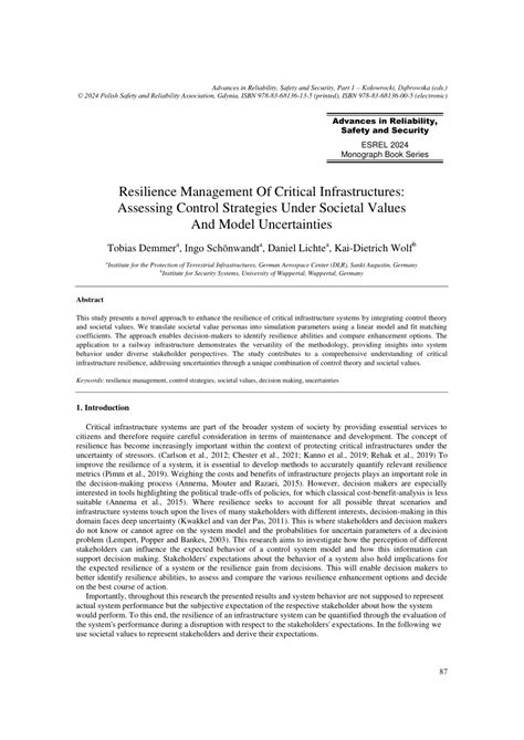 Pdf Resilience Management Of Critical Infrastructures Assessing Control Strategies Under