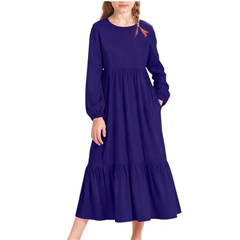 Dazeni Girls Long Sleeve Dresses A Line Tiered Flowy Casual Party
