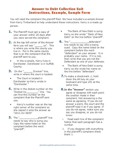 Sample Answer To Debt Collection Suit Providing Instructions Examples