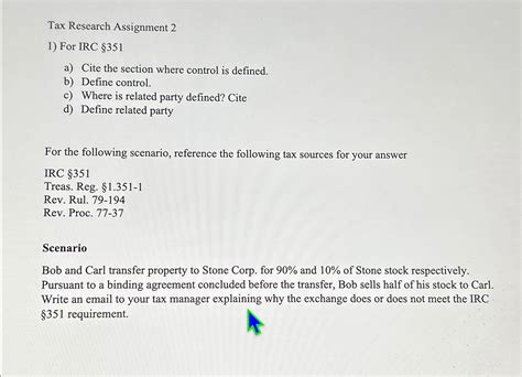 Solved Tax Research Assignment 2for Irc §351a ﻿cite The