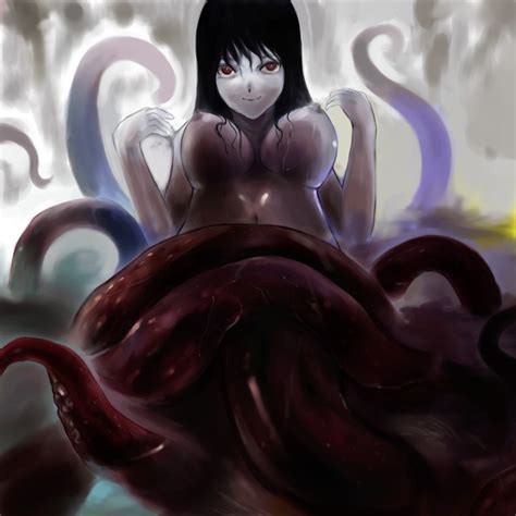 Rule 34 Black Hair Breasts Creepy Grey Skin Looking At Viewer Monster