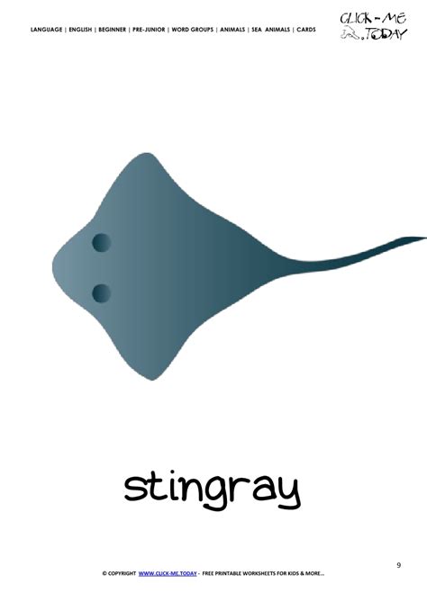 Sea Animal Flashcard Stingray Printable Card Of Stingray