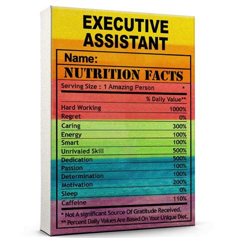 Funny Executive Assistant Nutrition Facts Canvas Wall Art Colorful Pop