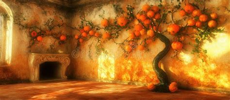 Ornamental Orange Tree Room Interior Stock Illustration Illustration