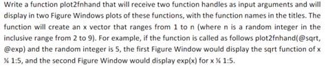 Solved Write A Function Plot Fnhand That Will Receive Two Chegg