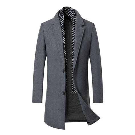 Dovford Mens Winter Trench Coat Long Sleeve Notch Lapel Single