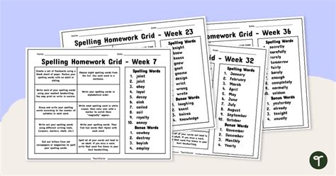 Year 4 Weekly Spelling Homework Worksheets Teach Starter