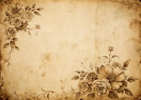 Antique Botanical Border On Aged Paper Background Vintage Floral