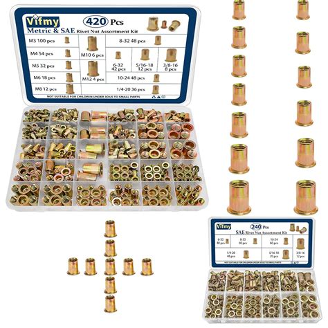 470 Piece Sae Metric Rivet Nut Assortment Zinc Plated Steel Rivet Nut