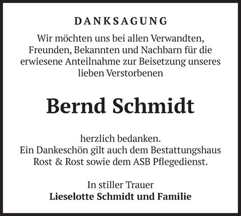 Traueranzeigen Von Bernd Schmidt Märkische Onlinezeitung Trauerportal