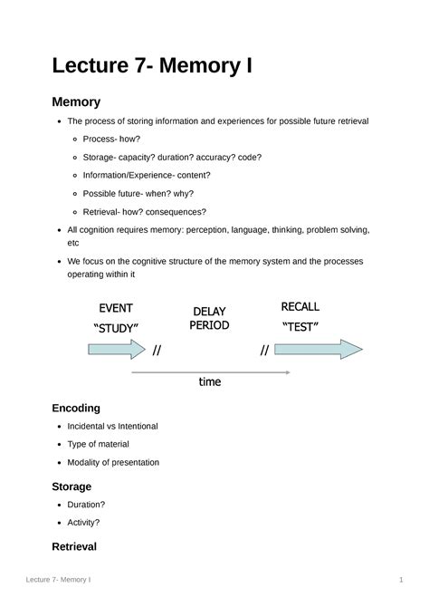 Lecture 7 Memory I Introduction To Cognition Information Enjoy Lecture 7 Memory I Memory