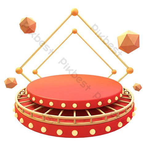 C4d Red Gold Stage Chassis Three Dimensional Disc Ball Floating Element