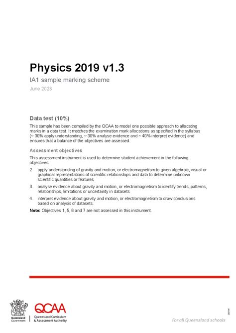 Qcaa Physics Ia1 Sample Marking Scheme 2019 Analysis And Guidelines