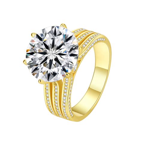 10 Carat Round Moissanite Rings For Women Gold Engagement Ring D Color