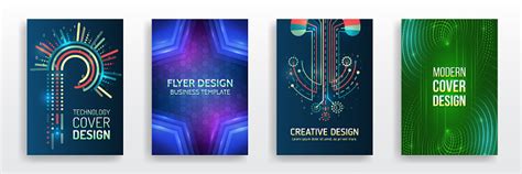 하이테크 기업 문서 표지 디자인 프리젠테이션과 마케팅을 위한 하이테크 커버의 파란색 세트 의료 과학 컴퓨터 전단지 브로셔 및 웨비나 페이지를 위한 미래 지향적인 디자인 0