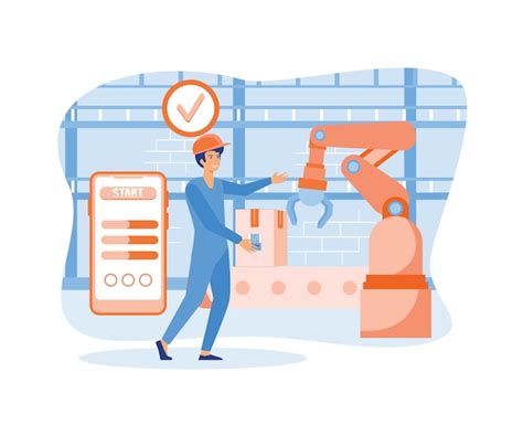 Premium Vector Man Working With Interactive Interface Smart Industry Innovative Manufacturing