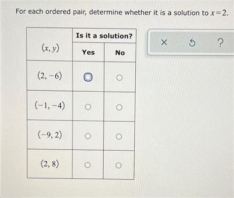 solved for each ordered pair determine whether it is a