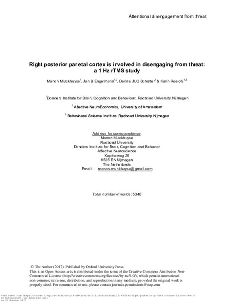 Pdf Right Posterior Parietal Cortex Is Involved In Disengaging From