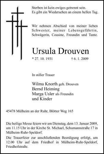 Traueranzeigen Von Ursula Drouven Trauer In Nrw De