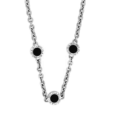 Vintage Bvlgari 18k White Gold Onyx 3 Station Necklace Chain 15