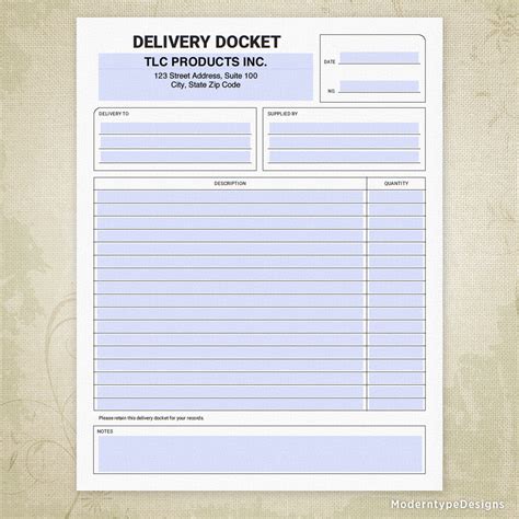 Delivery Docket Printable Form With Lines Editable 2