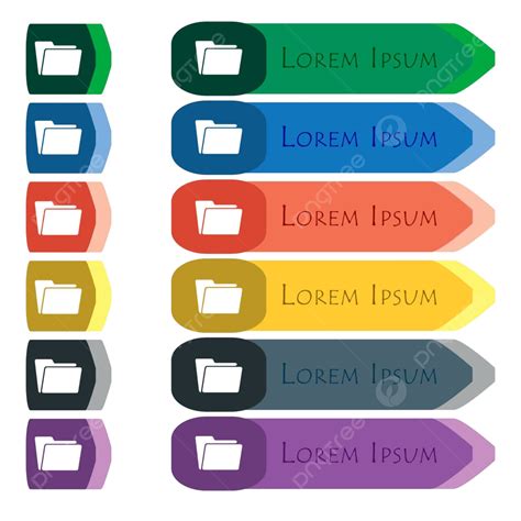 Flat Design Folder Icon Set Colorful And Bright Long Buttons With Small