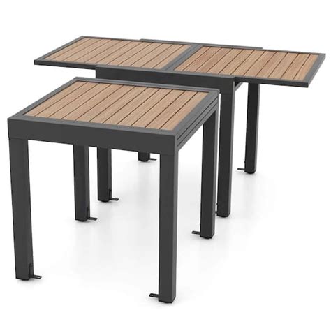 Costway Natural Metal 315 In 63 In Extendable Outdoor Dining Table