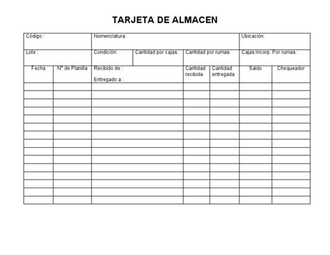 Tarjeta De Control De Almacén Pdf