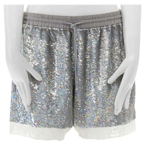 Ashish Silver Iridescent Sequins White Lace Hem Drawstring Cotton