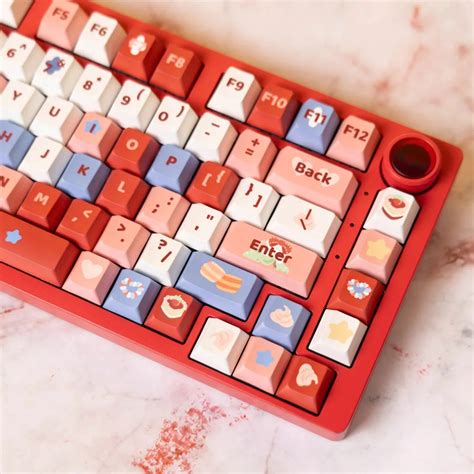 Cute Strawberry Keycaps Set Kawaii Food Red Pink Cherry Pbt Keysium