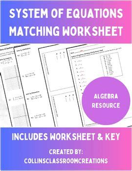 Systems Of Equations Matching Activity By Collins Classroom Creations