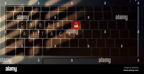 Banner Top View Of Laptop Keyboard With Cyber Attack Message On