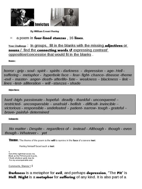 Invictus A Poem Analysis Guide Pdf Anger Hell