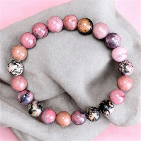 Natural Rhodonite Crystal Healing Bracelet Emotional Balance And Heart