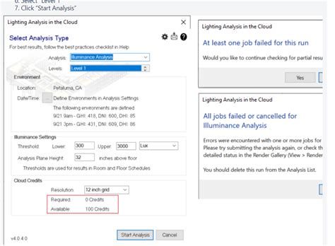在revit中运行照明分析时显示“照度分析的所有作业均失败或取消”