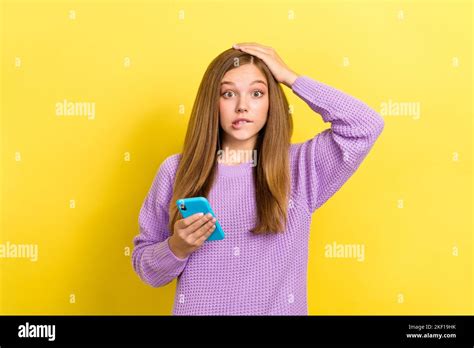 Photo Of Young Scared Puzzled Girl Touch Head Nervous Unexpected
