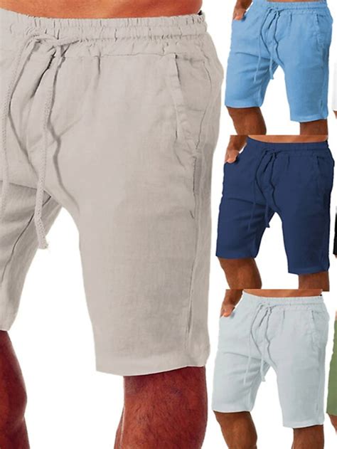 Per Uomo Pantaloncini Di Lino Pantaloncini Estivi Tasche A Cordoncino