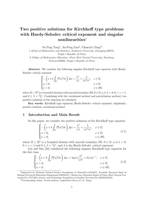 Pdf Two Positive Solutions For Kirchhoff Type Problems With Hardy Sobolev Critical Exponent