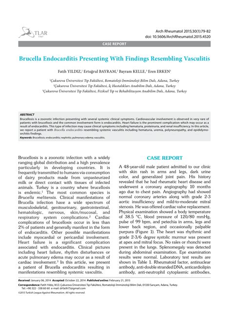 Pdf Brucella Endocarditis Presenting With Findings Resembling