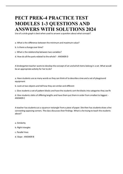 Pect Prek 4 Practice Test Modules 1 3 Questions And Answers With Solutions 2024 Pect Stuvia Us