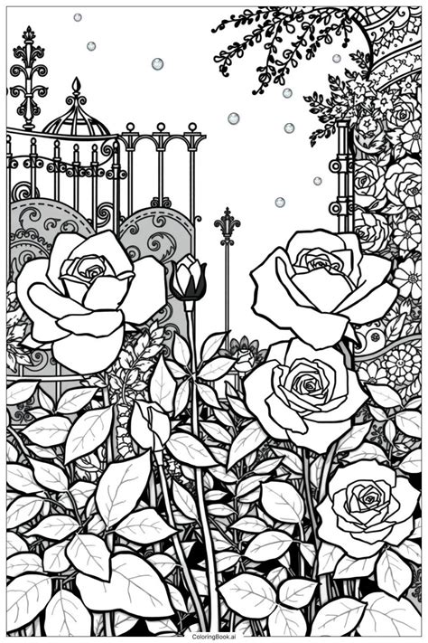Rose Garden Morning Coloring Page Free Pdfandpng Printable
