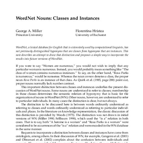 Squibs And Discussions Wordnet Nouns Classes And Instances Acl Anthology