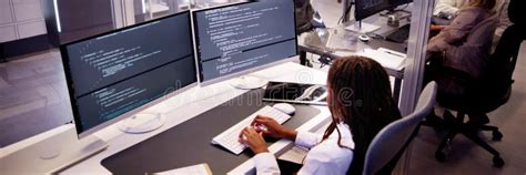 Woman Programmer Using Computer Data Coding Stock Photo Image Of American Night 315466812
