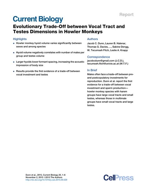 Pdf Evolutionary Trade Off Between Vocal Tract And Testes Dimensions