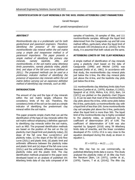 Identification Of Clay Minerals In The Soil Using Atterberg Limit