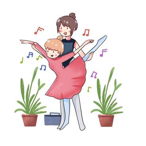 卡通手繪跳舞培訓插畫 跳舞培訓 女孩跳舞 女老師教學素材圖案，psd和png圖片免費下載