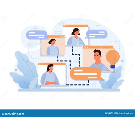 Team Collaboration In Divergent Thinking Flat Vector Illustration Stock Illustration