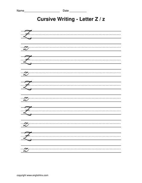 Tracing Cursive Letter Z