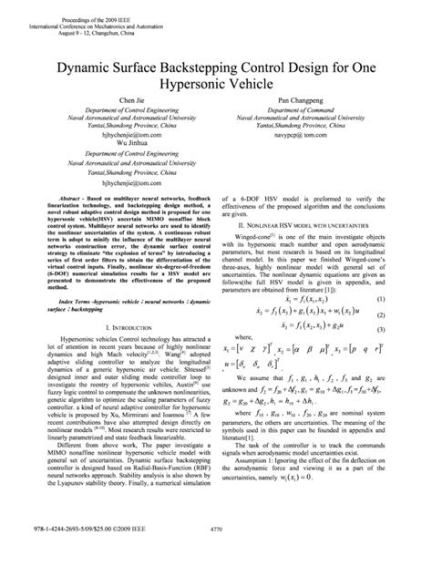 pdf dynamic surface backstepping control design for one hypersonic